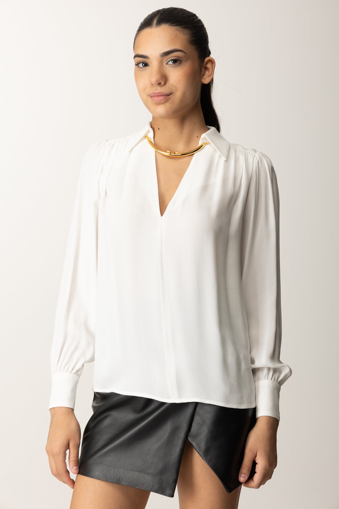 Elisabetta Franchi Donna Camicia In Georgette con Dettaglio Gioiello ...