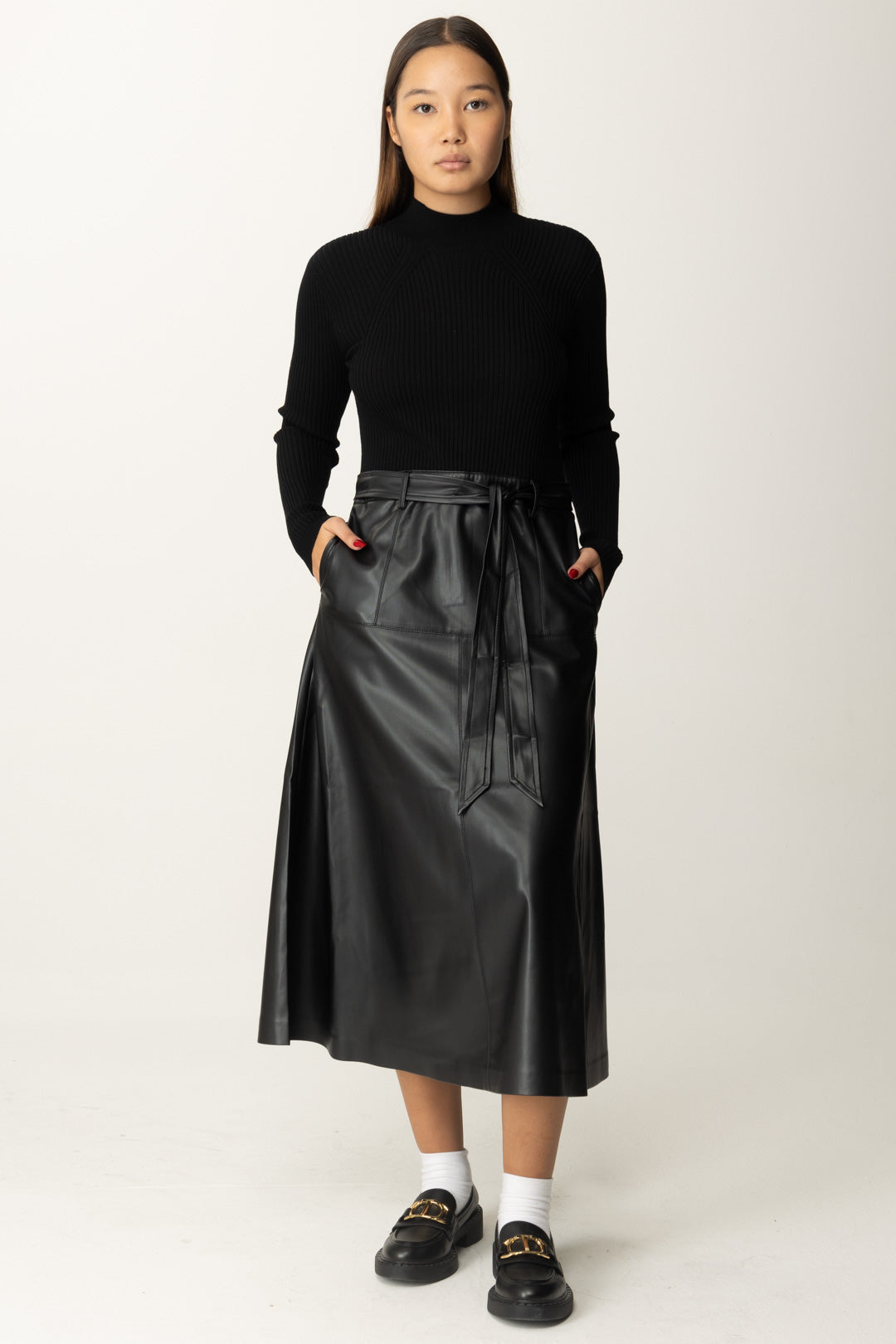 Twin-set Donna Completo Maglia Dolcevita e Gonna In Ecopelle 242TT3080 ...