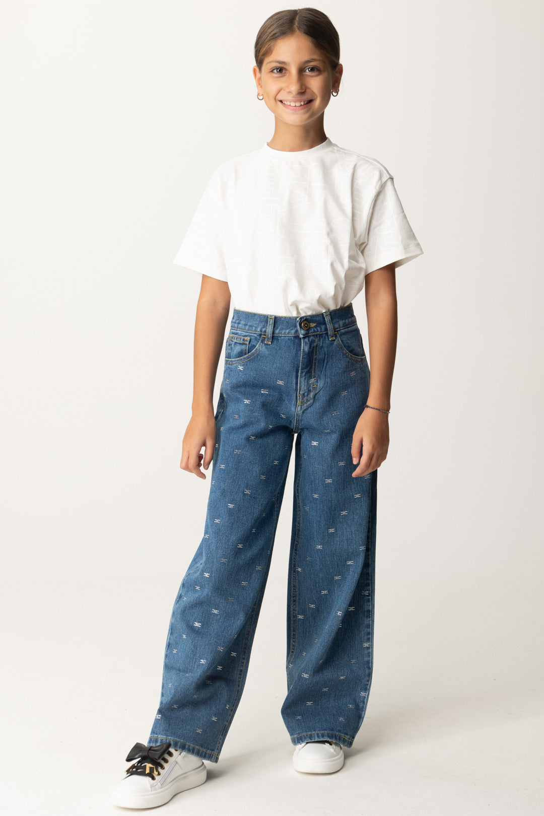 Elisabetta Franchi Bambina Bambina Jeans Wide Leg con Applicazione ...
