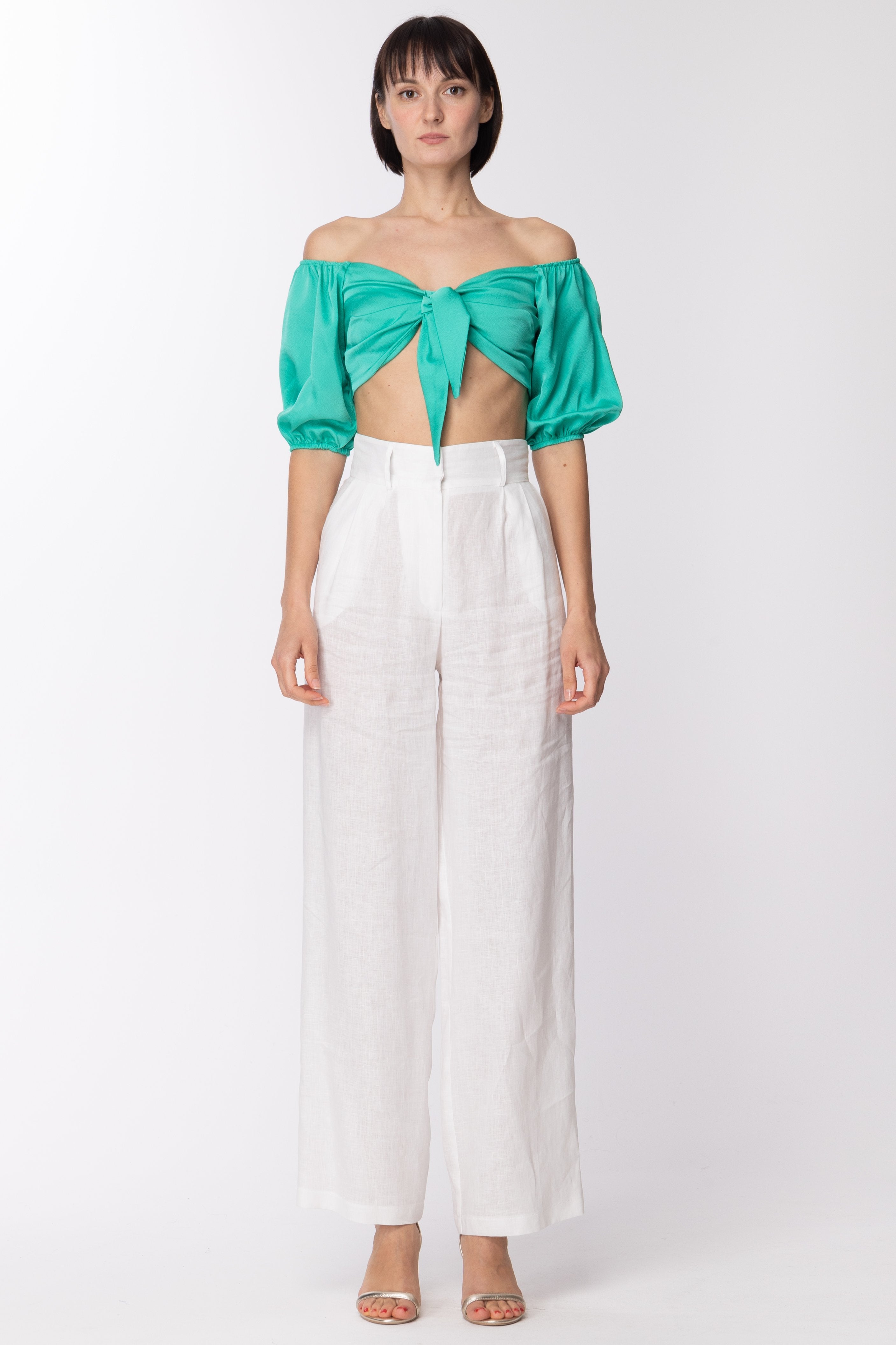 Dramèe Donna Top con Nodo e Arricciature DRSS23088 MENTA – Khloefemme